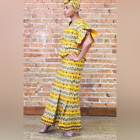Handmade | Dresses | African Print Ankara 3 Piece Yellow Mixed Print ...